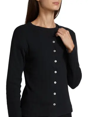LESET Pointelle-knit Cotton Cardigan - Black