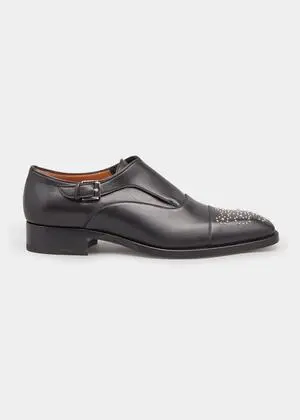 CHRISTIAN LOUBOUTIN Men's Escream Flat Leather Monk Strap Loafers - Black