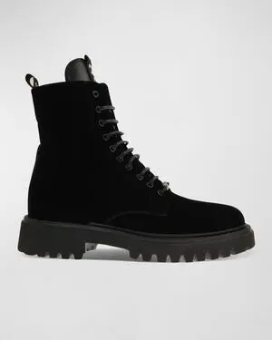 JOHN GALLIANO レースアップ コンバットブーツ John Galliano Lug Sole Velvet Combat Boots - Navy | Editorialist