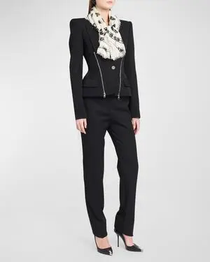 Alexander McQueen Skull Wool Scarf Ivory Black