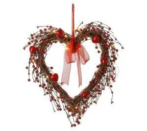 GLITZHOME 17' Led Lighted Valentine's Day Berry Heart Wreath - One-color