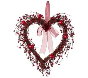GLITZHOME Valentine Berry Love Heart Wreath