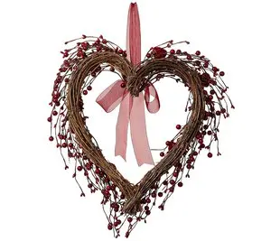 GLITZHOME Valentine Berry Love Heart Wreath