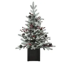 HAUTE DECOR 36 Unlit Flocked Stockhorn Potted Tree W/ Berries - One-color