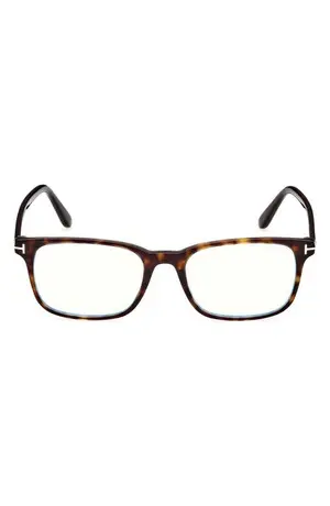 TOM FORD TOM FORD 53mm Rectangular Blue Light Blocking Eyeglasses Dark Havana