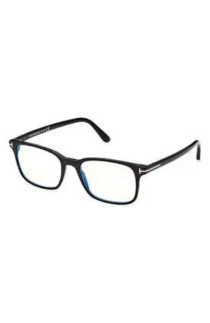TOM FORD 53mm Rectangular Blue Light Blocking Eyeglasses - Shiny Black