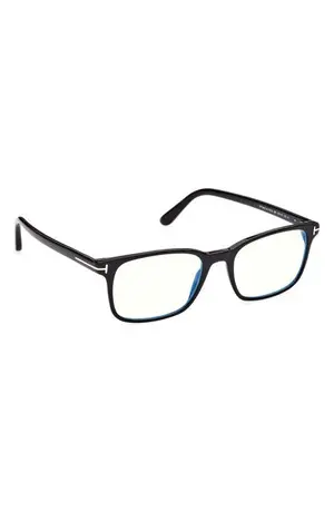 TOM FORD 53mm Rectangular Blue Light Blocking Eyeglasses - Shiny Black