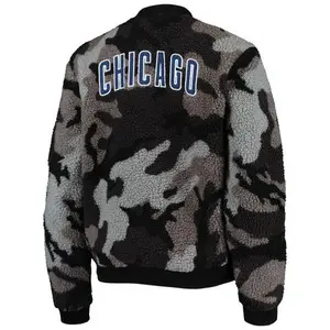 THE WILD COLLECTIVE Chicago Cubs Camo Sherpa Full-zip Bomber Jacket