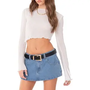 EDIKTED Sheer Raw Hem Crop Top