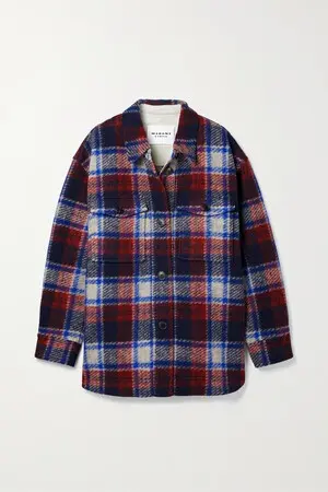 MARANT ÉTOILE Harveli Oversized Checked Flannel Coat Blue