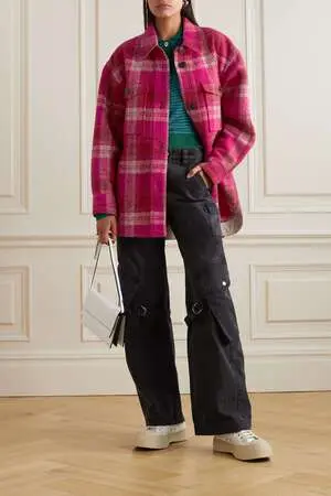 MARANT ÉTOILE Harveli Oversized Checked Flannel Coat - Fuchsia