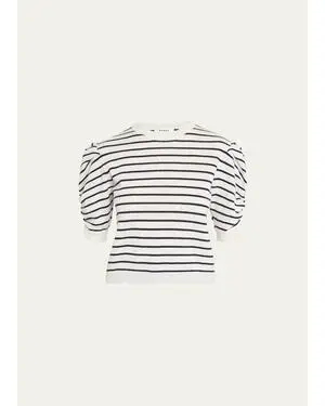 FRAME Stripe Ruched Sleeve Sweater - Off White Multi
