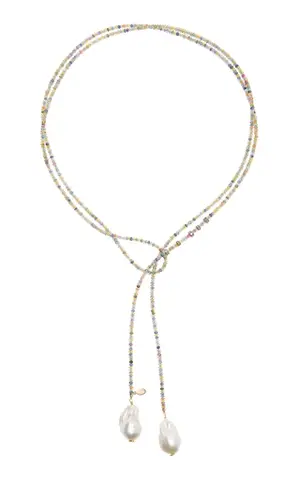 JOIE DIGIOVANNI Rainbow Sapphire Diamond Baroque Pearl Lariat Necklace