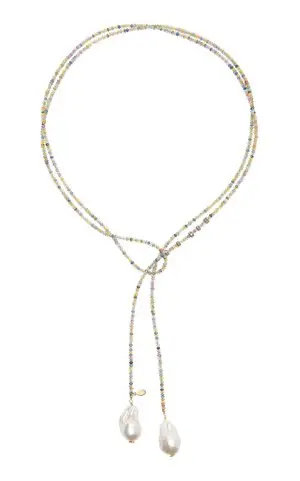 JOIE DIGIOVANNI Rainbow Sapphire Diamond Baroque Pearl Lariat Necklace