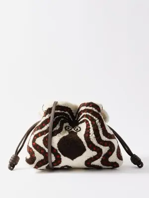 Loewe Loewe - X Bernard Leach Flamenco Shearling Clutch - Womens - White Multi - White Multi