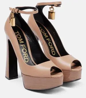 TOM FORD Padlock Platform Leather Sandals - Beige