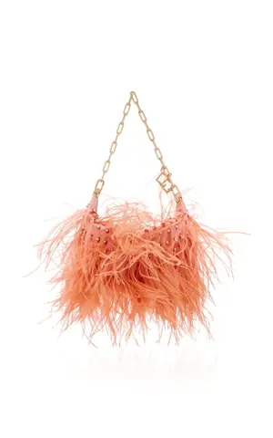 Cult Gaia Gia Feather-trimmed Satin Shoulder Bag