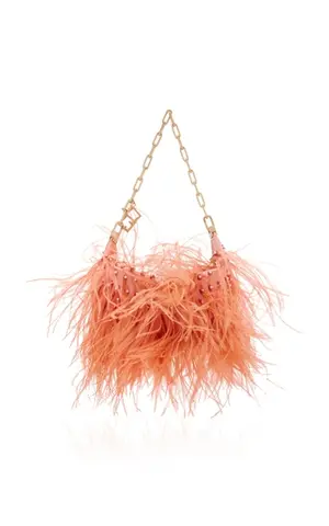 Cult Gaia Gia Feather-trimmed Satin Shoulder Bag
