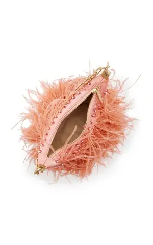 Cult Gaia Gia Feather-trimmed Satin Shoulder Bag