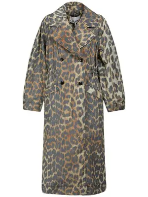 GANNI Crispy Shell Printed Long Coat - Brown,multi
