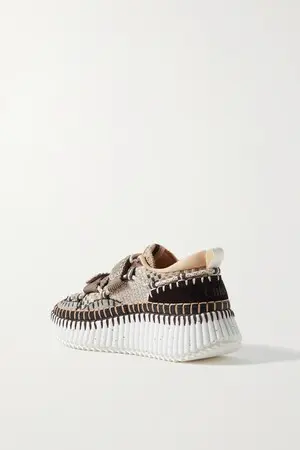 Chloé Net Sustain Nama Mesh And Embroidered Suede Sneakers