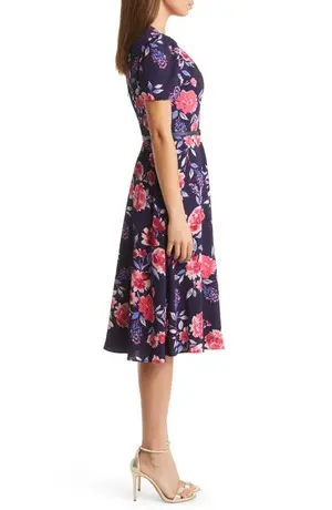 Eliza J Floral Print Midi Dress