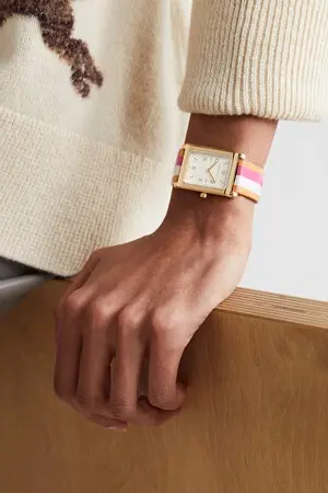 LACALIFORNIENNE Daybreak 24mm -plated Striped Leather Watch - Gold