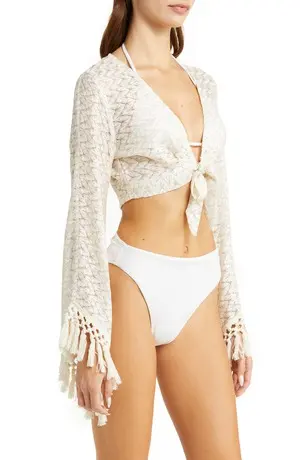 Ramy Brook Elvira Lace Metallic Cover-up Top - White Zigzag