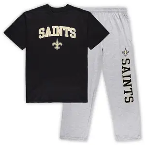 CONCEPTS SPORT Heathered Gray New Orleans Saints Big & Tall T-shirt & Pants Sleep Set - Black