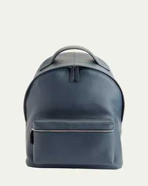 ROYCE NEW YORK Monogrammed Leather 13" Laptop Backpack - Navy Blue