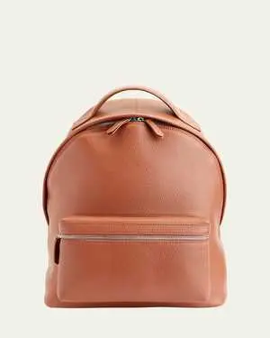 ROYCE NEW YORK Monogrammed Leather 13" Laptop Backpack - Tan