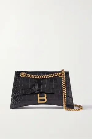 Balenciaga Crush Croc-effect Leather Shoulder Bag - Black