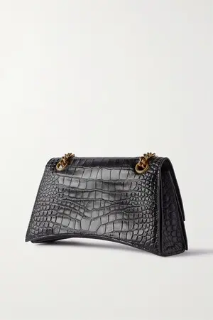 Balenciaga Crush Croc-effect Leather Shoulder Bag - Black