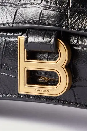 Balenciaga Crush Croc-effect Leather Shoulder Bag - Black