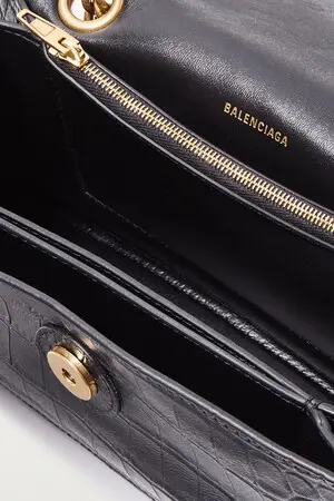 Balenciaga Crush Croc-effect Leather Shoulder Bag - Black