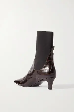 TOTEME The Mid Heel Croc-effect Leather Ankle Boots - Brown