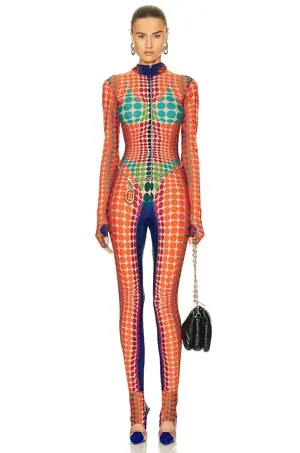 Jean Paul Gaultier High Neck Hooded Jumpsuit - Purple  Orange  & Green