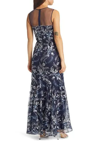 Eliza J Floral Sequin Embroidered Sheer Yoke Gown