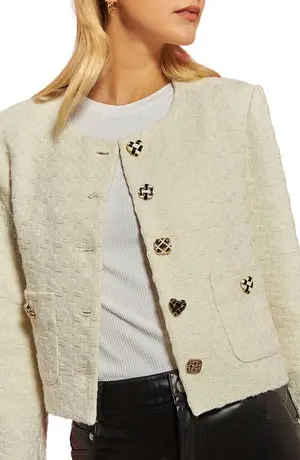English Factory Houndstooth Crop Jacket - Ivory