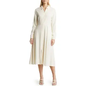 Nordstrom Long Sleeve Front Zip Midi Dress - Ivory Antique
