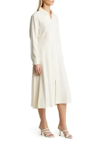 Nordstrom Long Sleeve Front Zip Midi Dress - Ivory Antique