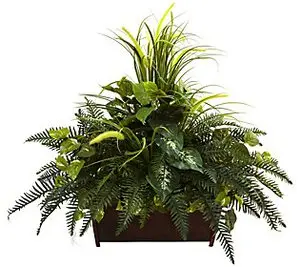 NEARLY NATURAL Mixed Grass And River Fern Ledge Plant Nearl Y Natural - One-color