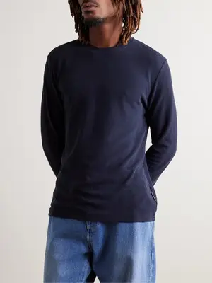 Nn07 Clive Waffle-knit Cotton And Modal-blend T-shirt - Blue
