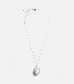 Mateo 14kt Yellow Gold Necklace With Baroque Pearl And Diamonds - White