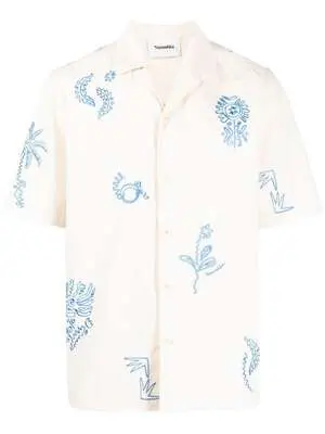 Nanushka Bodil Embroidered Short-sleeve Shirt Neutrals