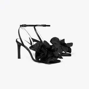 Tory Burch Flower Heeled Sandal - Perfect Black