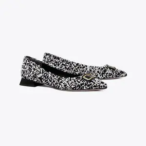 Tory Burch Georgia Pointed Toe Flat - Black White/perfect Black