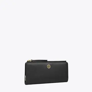Tory Burch Robinson Pebbled Zip Slim Wallet - Black