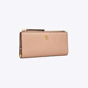 Tory Burch Tory Burch Robinson Pebbled Zip Slim Wallet Goan Sand