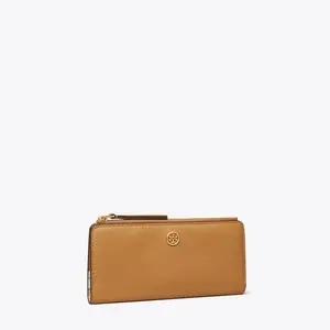 Tory Burch Robinson Pebbled Zip Slim Wallet - Tiramisu